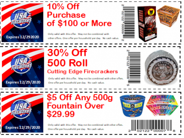 $10 Off Purchase of $100 + Other Great Coupons - USA-Fireworks
